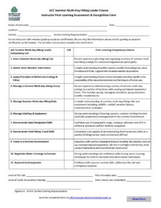 Summer Multi-Day Hiking Leader - Instructor PLAR Form - Alpine Club of ...